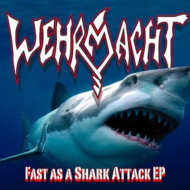 Metal album covers featuring sharks